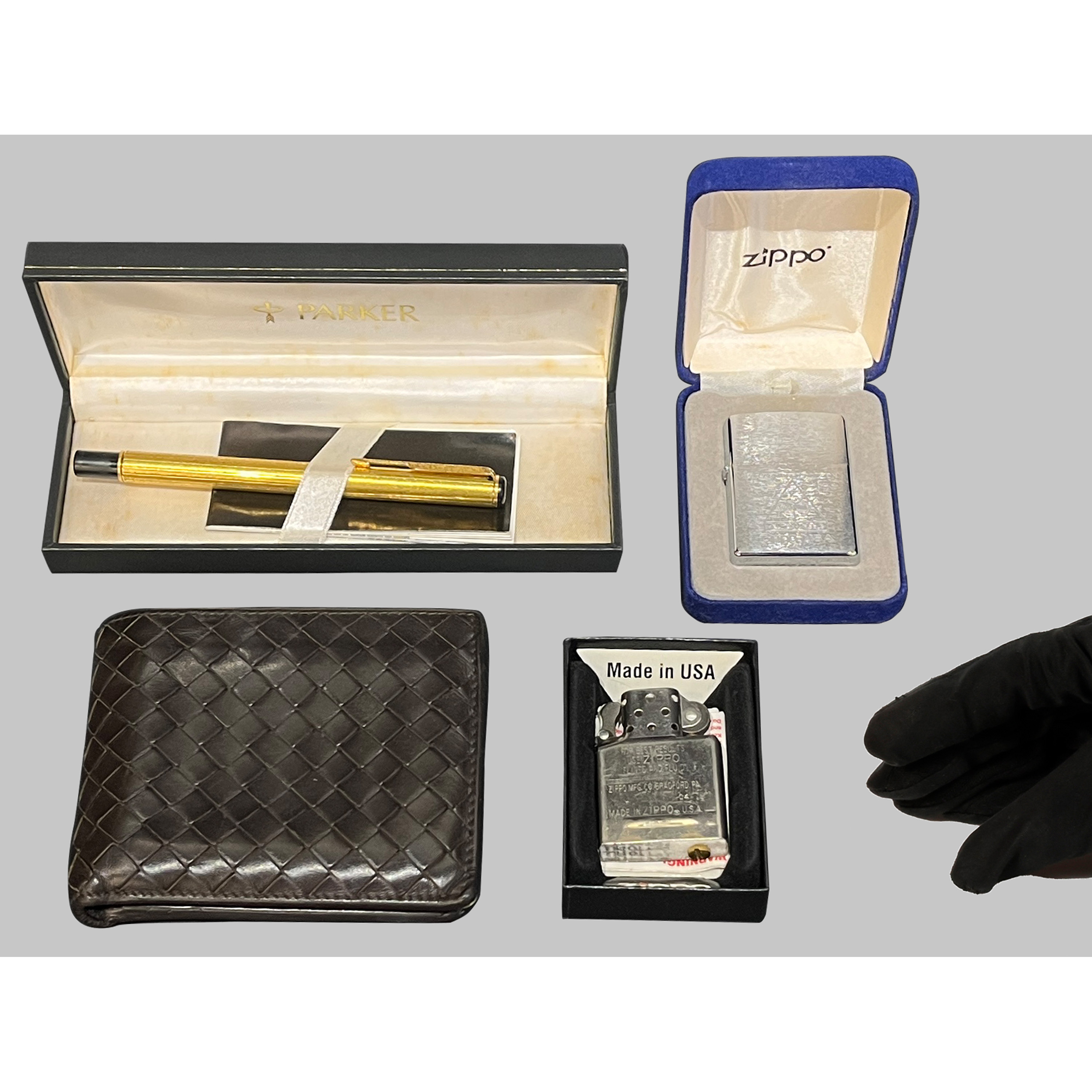 上海拍場-早期 Bottega Veneta Parker Zippo 皮夾 鋼筆 打火機 4件 未測試 品相如圖(物件在上海)(SH-AA182)YU - 補破網藝術文物拍賣